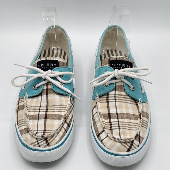 Sperry | Shoes | Sperry Topsider Biscayne Khaki Plaidturquoise Sz 85 ...